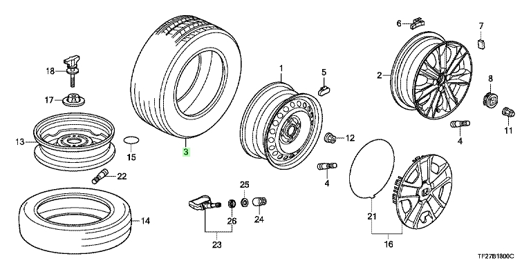 Buy Genuine Honda 42751TF2E05 (42751-TF2-E05) Tire (175/65R15 84H ...