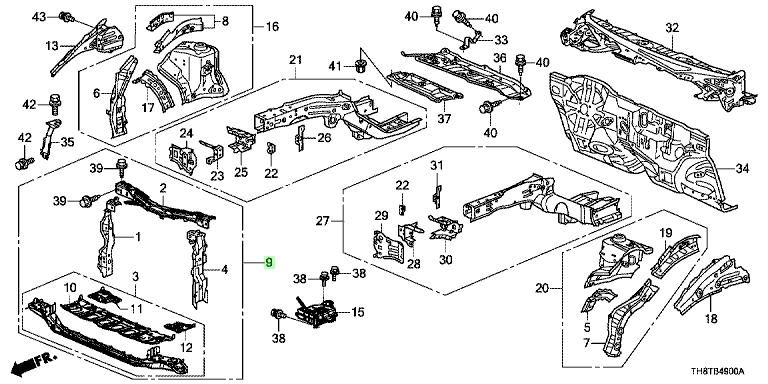 Buy Genuine Honda 60400TH8T00ZZ (60400-TH8-T00ZZ) Bulkhead Comp., Fr ...