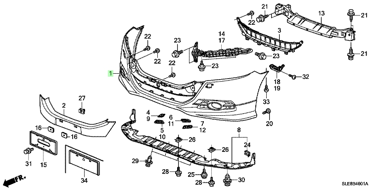 Buy Genuine Honda 71101SLE910ZZ (71101-SLE-910ZZ) Face, Fr. Bumper ...