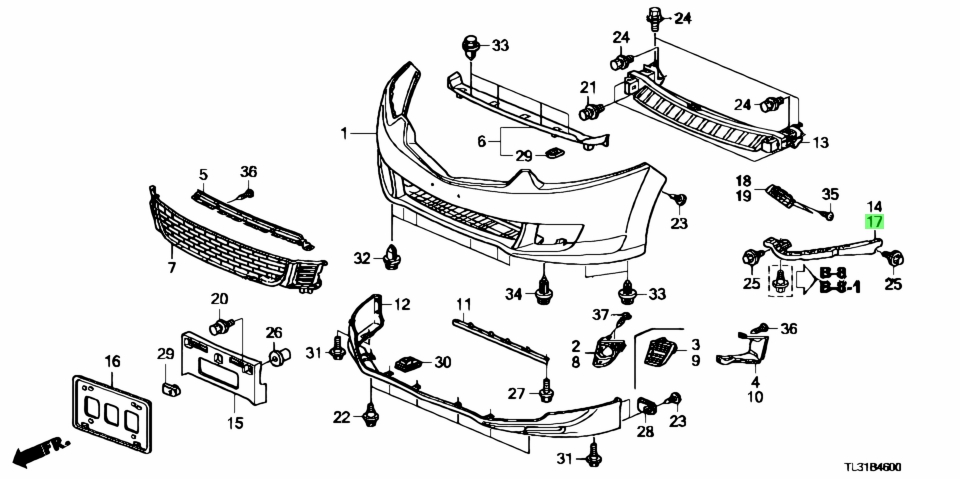 Buy Genuine Honda 71190TL0G01 (71190-TL0-G01) Beam, L. Fr. Bumper Upper ...