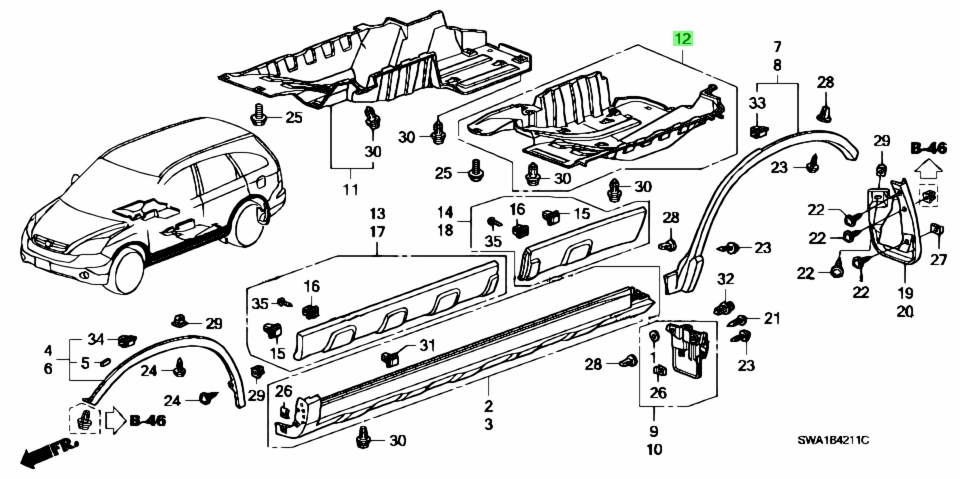 Buy Genuine Honda 74613SWAA00 (74613-SWA-A00) Cover, L. Middle Floor ...