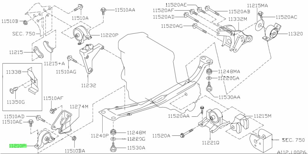 Buy Genuine Nissan 112702F300 (11270-2F300) Insulator Assembly, Engine ...
