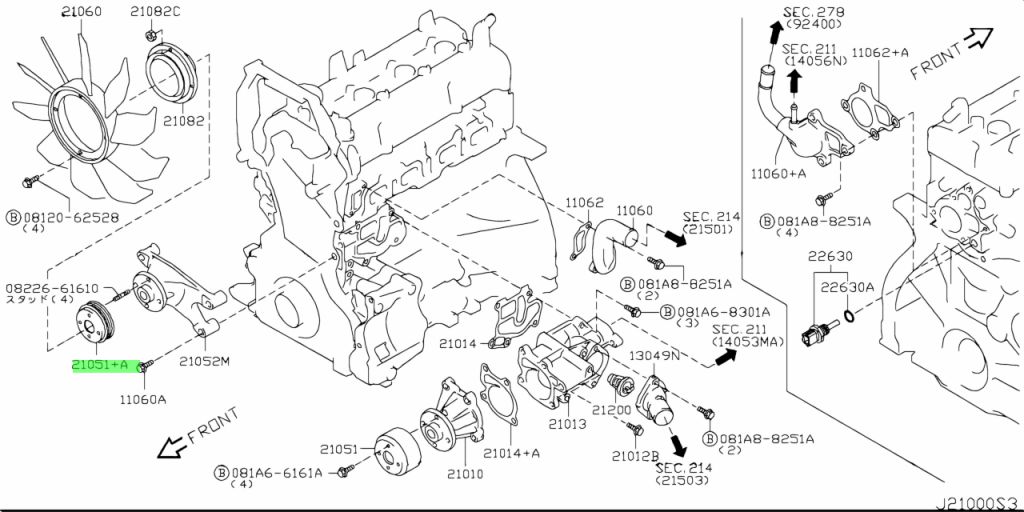 Купить Nissan 21051MA01A (21051-MA01A) Pulley, Fan & Water Pump. Цены ...
