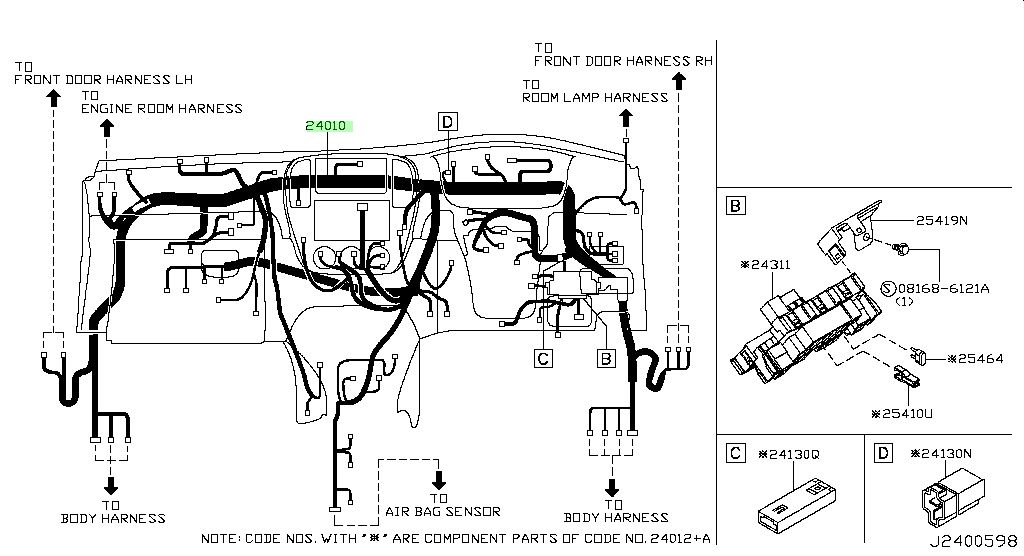 Buy Genuine Nissan 24010EW91C (24010-EW91C) Harness-Main. Photos - Amayama