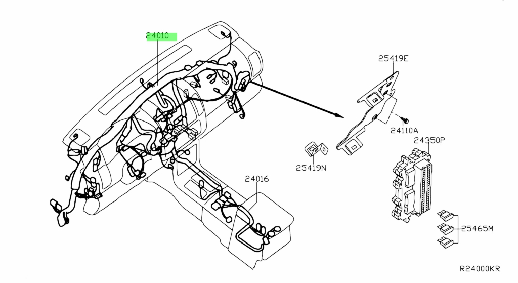 Buy Genuine Nissan 24010ZL01A (24010-ZL01A) Harness-Main. Photos - Amayama