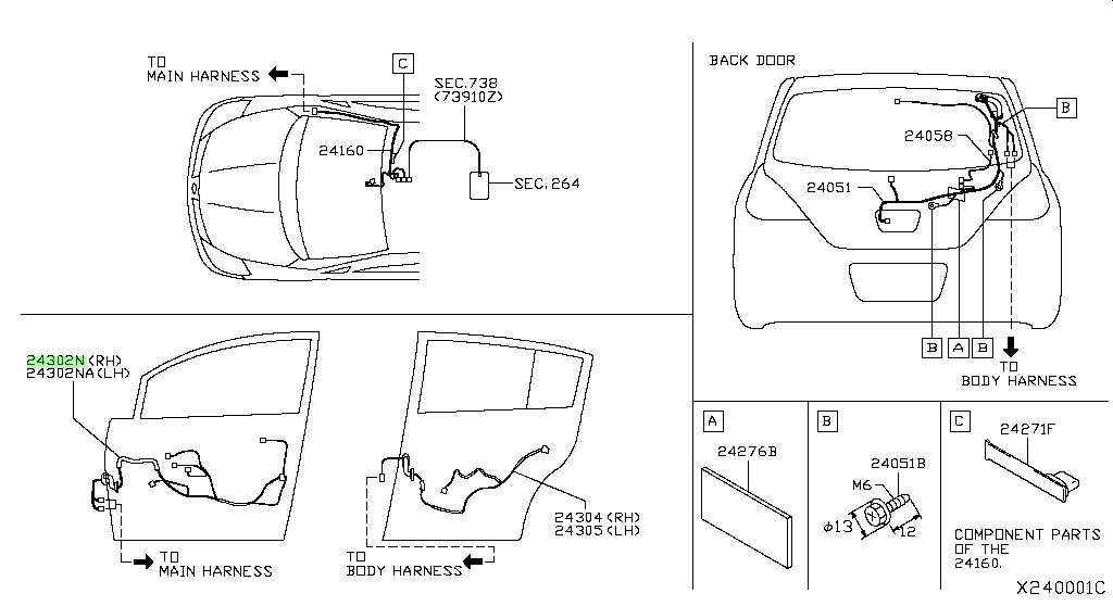 Buy Genuine Nissan 24124ZW41A (24124-ZW41A) Harness Assembly-Door,front ...