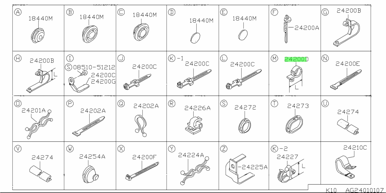 Buy Genuine Nissan 2422001W00 (24220-01W00) Clip, Wiring Harness ...