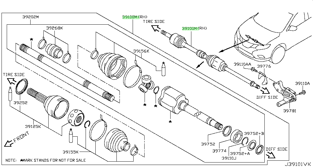 Buy Genuine Nissan 391004BB0D (39100-4BB0D) Shaft Assembly-Front Drive ...