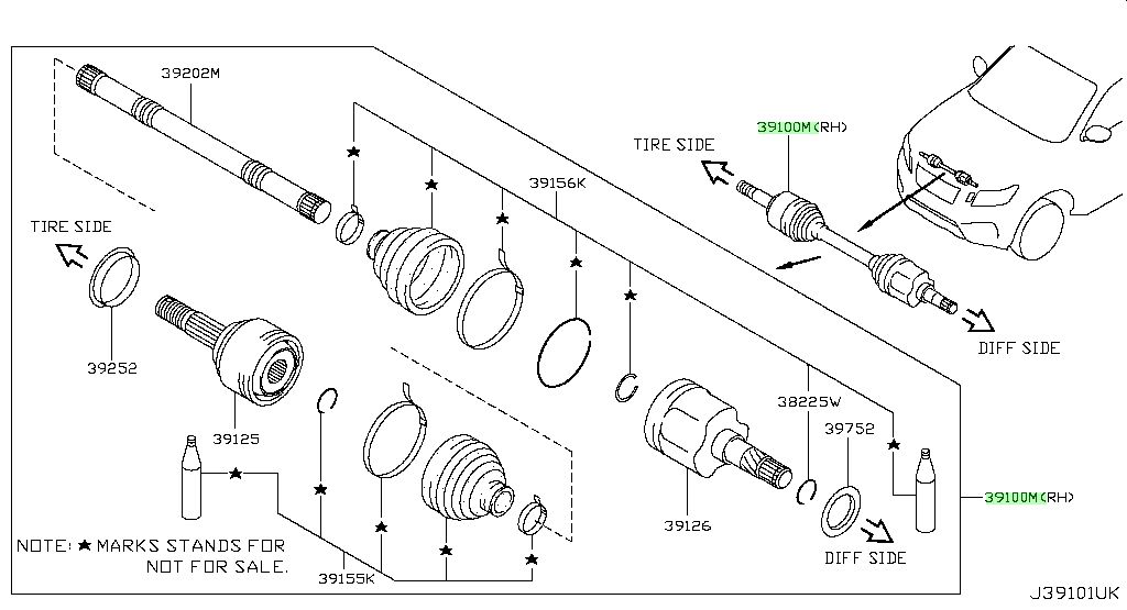 Buy Genuine Nissan 391004JA1A (39100-4JA1A) Shaft Assembly-Front Drive ...
