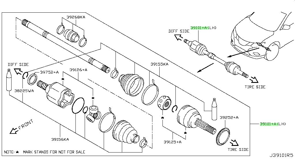 Buy Genuine Nissan 391014BB0B (39101-4BB0B) Shaft Assembly-Front Drive ...
