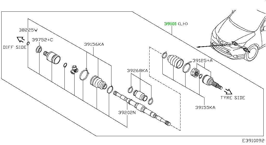 Buy Genuine Nissan 391014EF2C (39101-4EF2C) Shaft Assembly-Front Drive ...