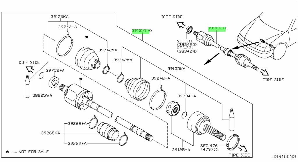 Buy Genuine Nissan 391018H315 (39101-8H315) Shaft Assembly, Front Drive ...