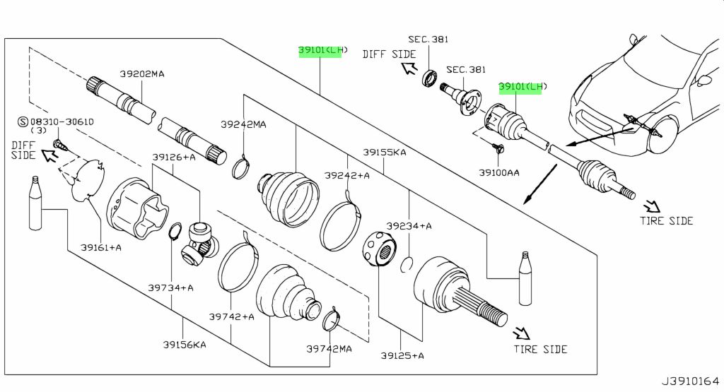 Buy Genuine Nissan 39101JF00A (39101-JF00A) Shaft Assembly, Front Drive ...