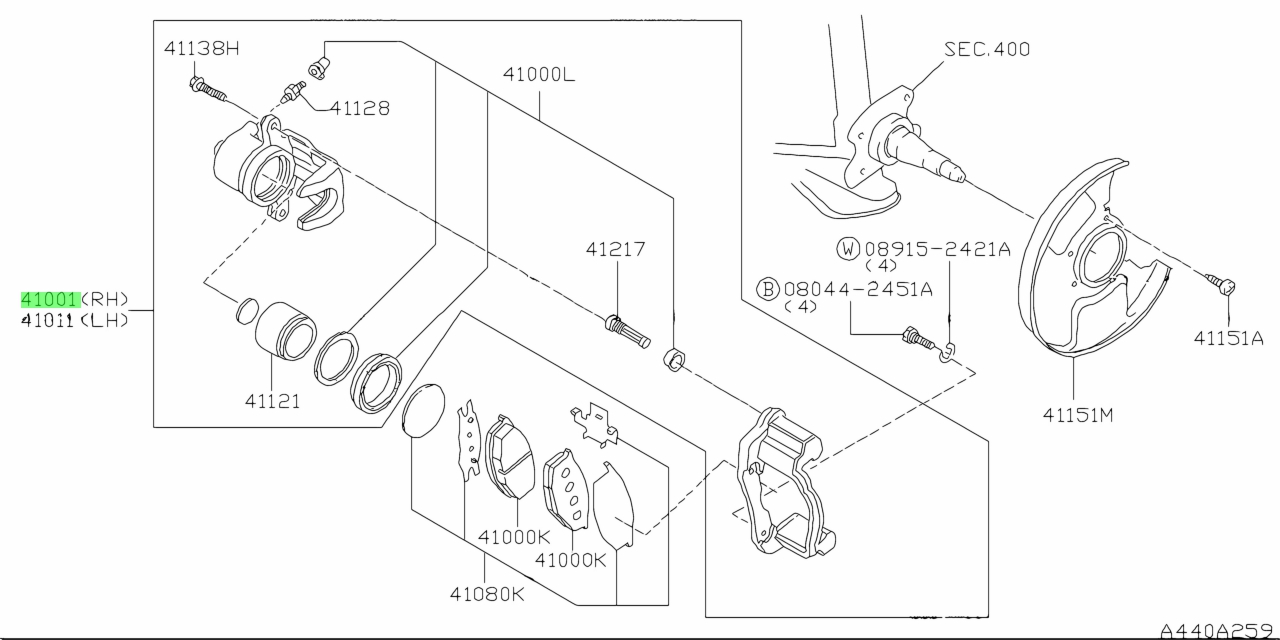 Купить Nissan 4100109W00 (41001-09W00) Caliper Assembly, Front Rh ...