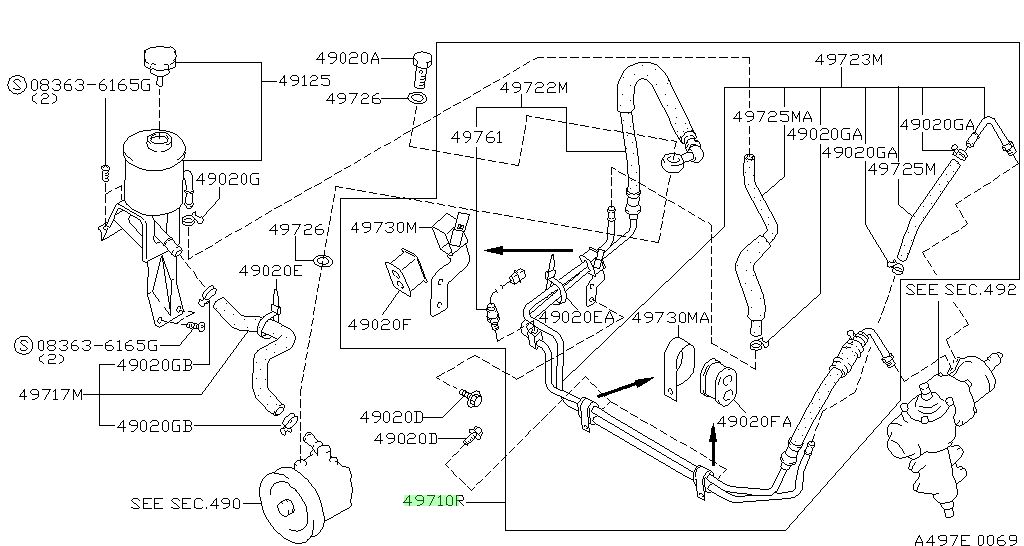Buy Genuine Nissan 497108B000 (49710-8B000) Hose & Tube Set-Power ...
