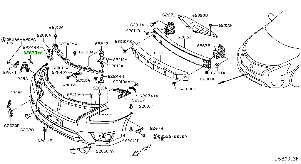 Buy Genuine Nissan 622263TA0A (62226-3TA0A) Bracket-Front Bumper Side ...