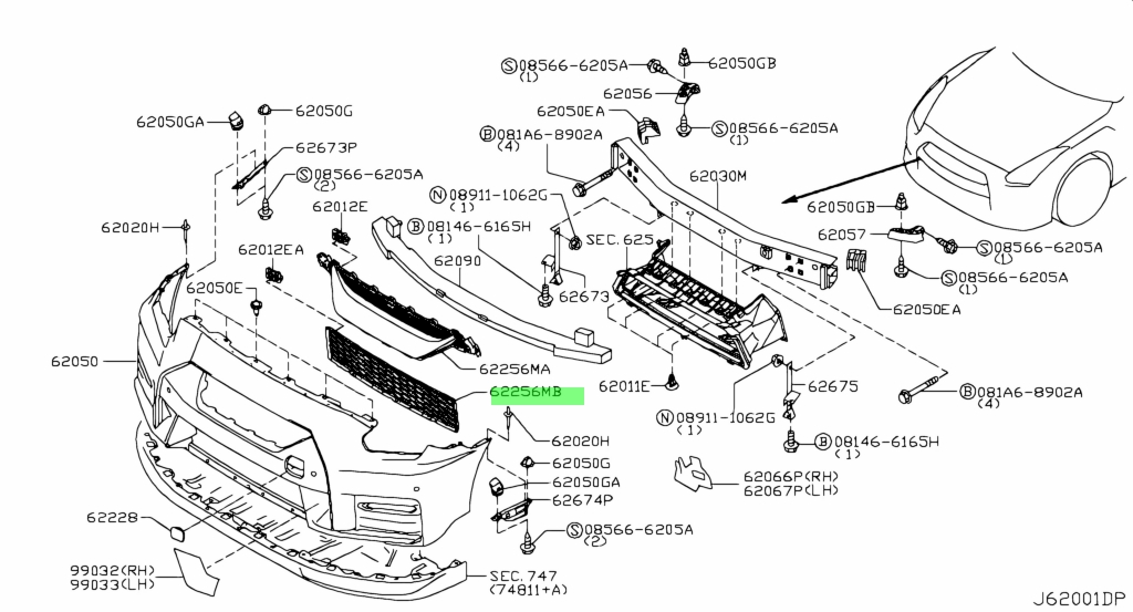 Buy Genuine Nissan 622566AV0B (62256-6AV0B) Grille-Front Bumper for ...
