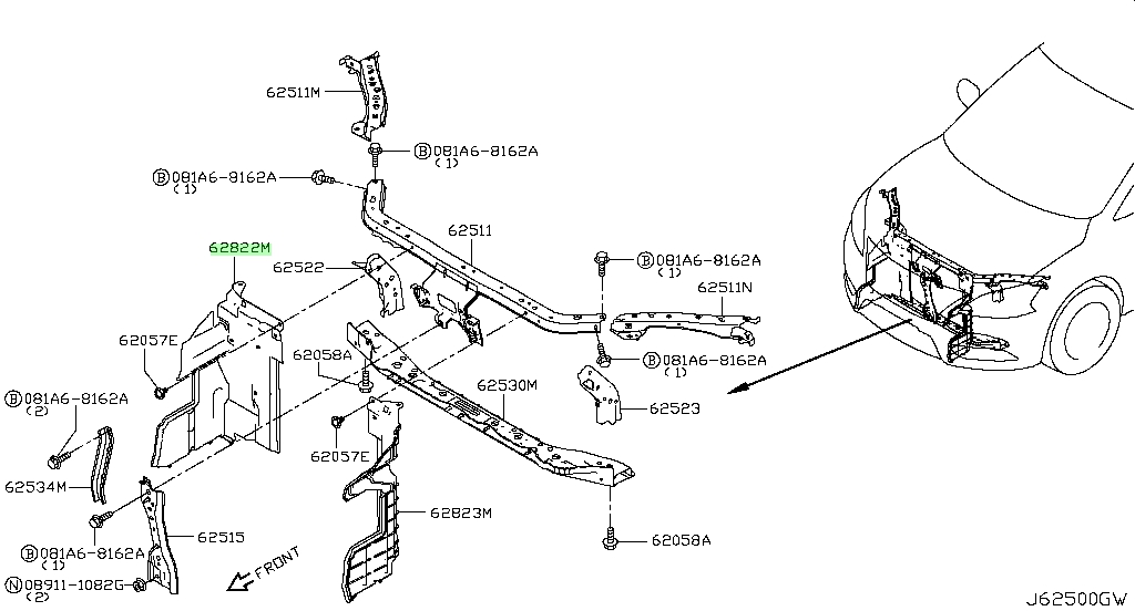 Buy Genuine Nissan 628223RA0A (62822-3RA0A) Air Guide-Front,rh. Prices ...