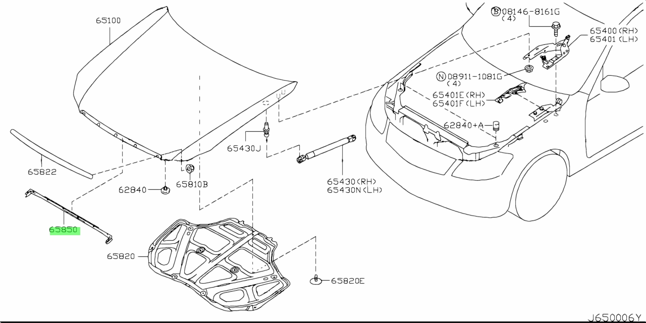 Buy Genuine Nissan 65810EG000 (65810-EG000) Seal-Hood. Prices, fast ...
