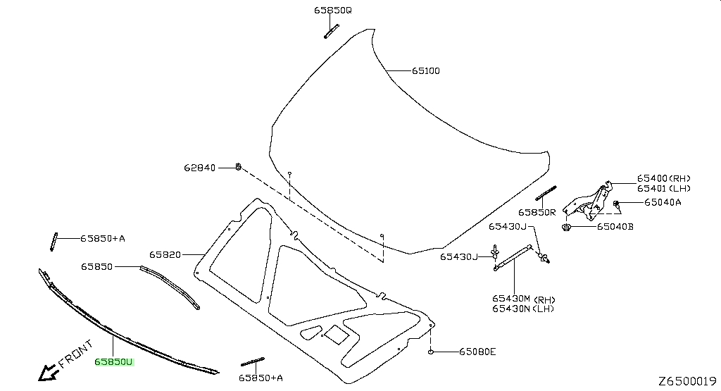 Buy Genuine Nissan 658206CT0A (65820-6CT0A) Seal-Hood Front. Photos ...
