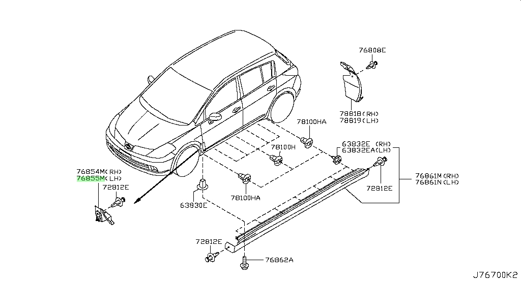 Купить Nissan 76855EF80A (76855-EF80A) Cap-Sill Moulding End,front Lh ...