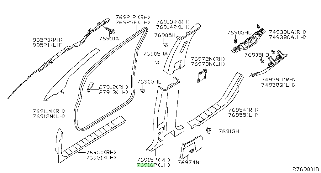 Buy Genuine Nissan 76916EA002 (76916-EA002) Garnish-Lock Pillar,lower ...