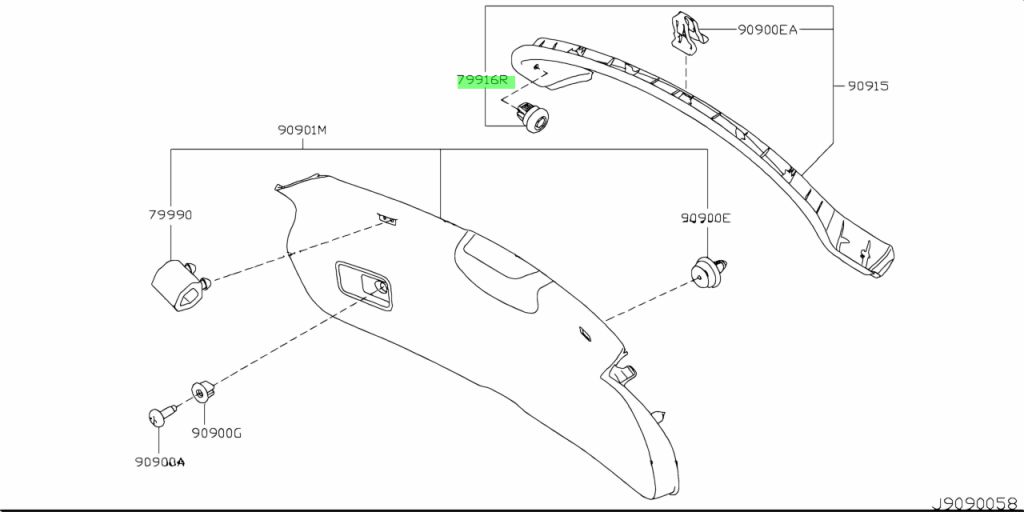 Buy Genuine Nissan 79916JD00A (79916-JD00A) Hook, Rear Parcel Shelf ...
