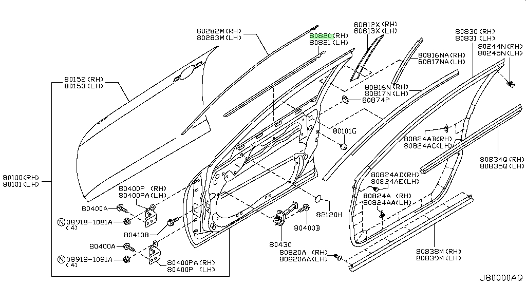 Buy Genuine Nissan 80820JK00E (80820-JK00E) Moulding Assy-Front Door ...