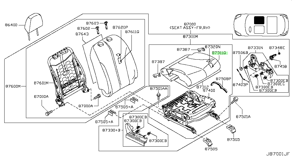 Купить Nissan 87311EF80A (87311-EF80A) Pad Assembly-Cushion,front Seat ...
