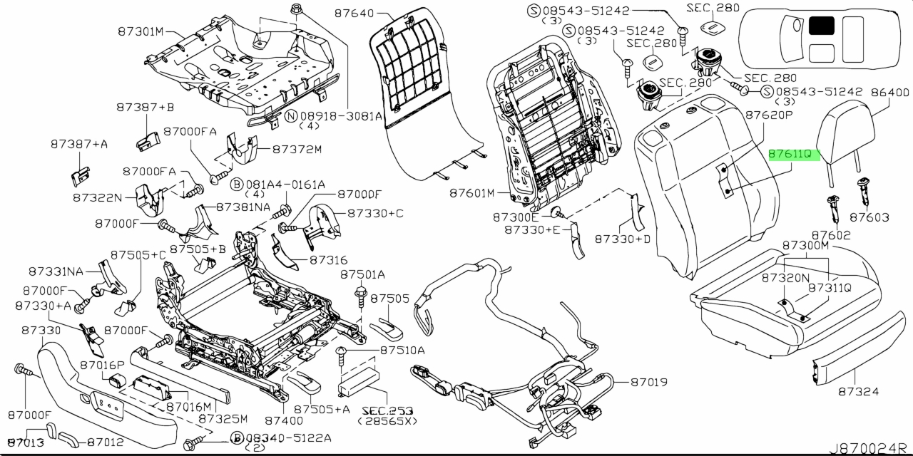 Buy Genuine Nissan 87611EG07B (87611-EG07B) Pad, Front Seat Back for ...