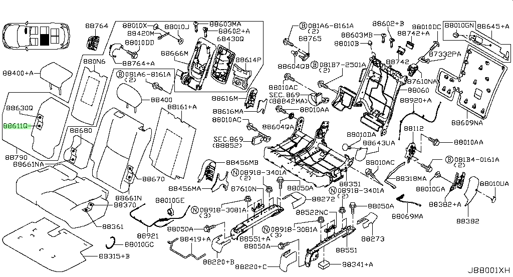 Buy Genuine Nissan 886674BK0A (88667-4BK0A) Pad-Back,2Nd Seat. Prices ...