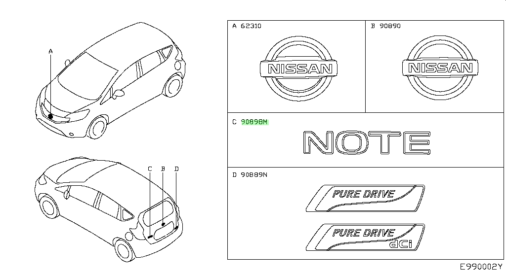 Buy Genuine Nissan 908923VA0A (90892-3VA0A) Label-Name,back Door ...
