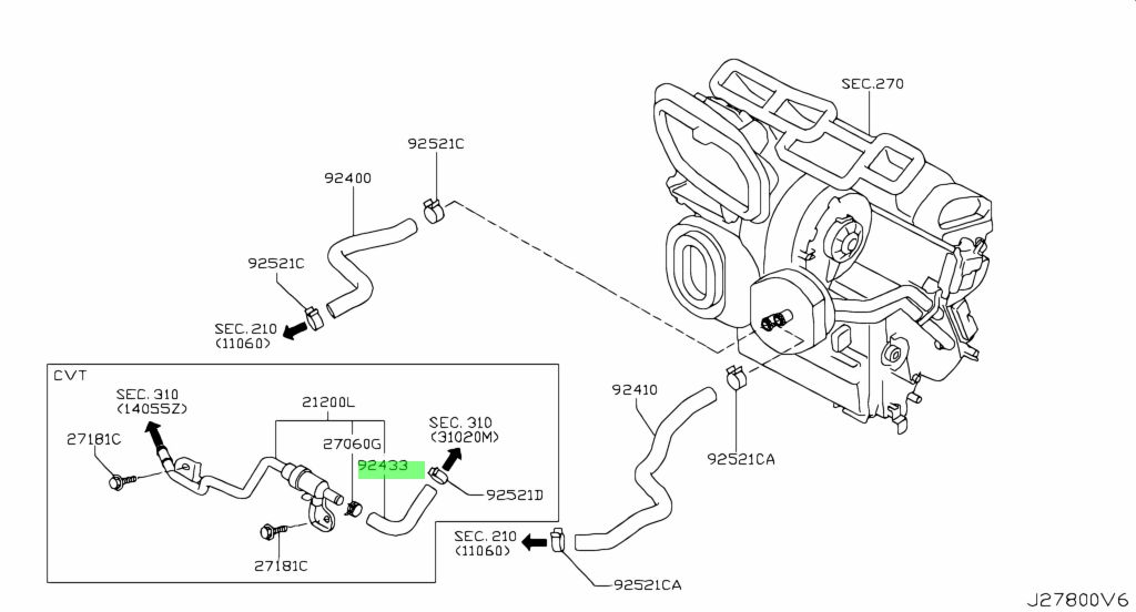 Buy Genuine Nissan 92433EN000 (92433-EN000) Hose, Water. Prices, fast ...