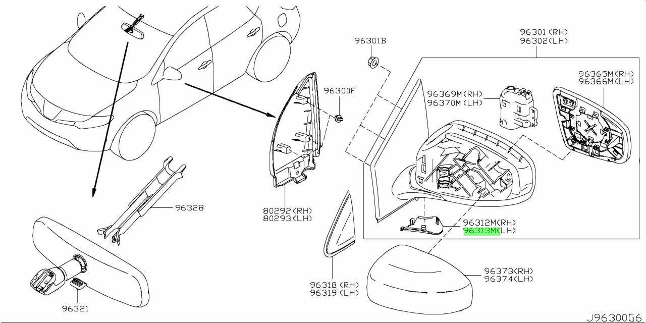 Buy Genuine Nissan 963131AM0A (96313-1AM0A) Cover, Front Door Corner Lh ...
