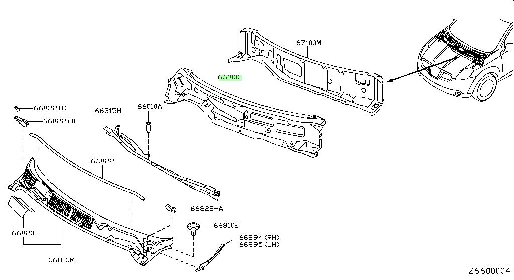Buy Genuine Nissan F6300JE2MA (F6300-JE2MA) Cowl Top Assembly. Photos ...