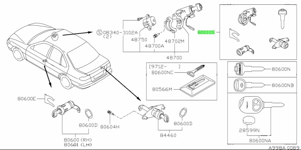 Buy Genuine Nissan K98100M000 (K9810-0M000) Key Set, Cylinder Lock ...