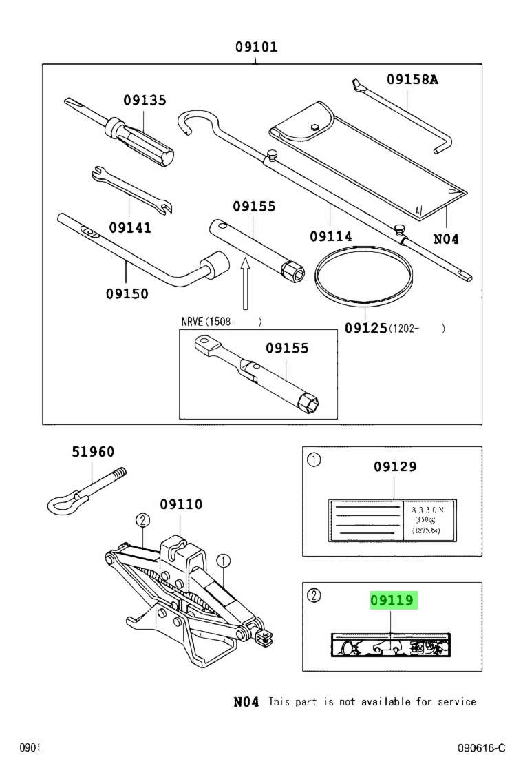 Buy Genuine Toyota 09119BZ160 (09119-BZ160) Label, Jack Caution. Photos ...