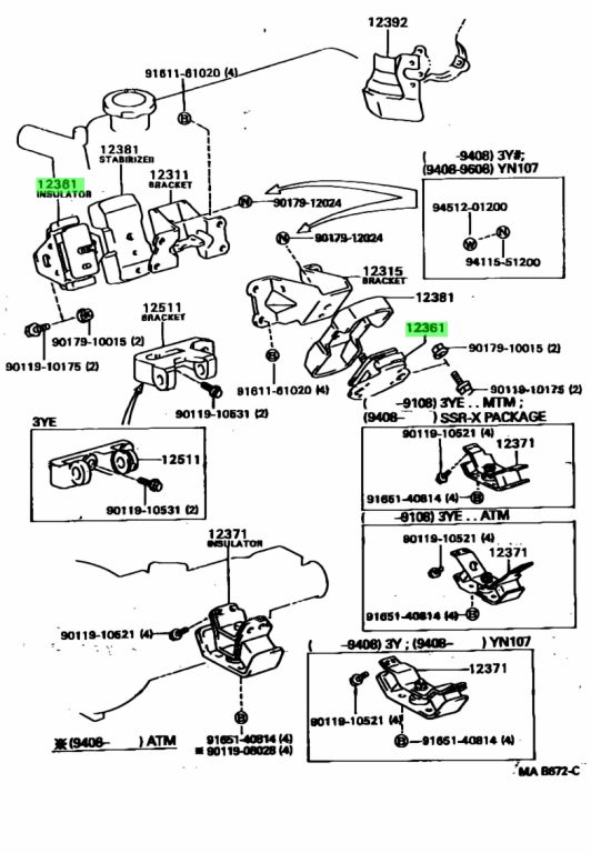 Buy Genuine Toyota 1236154111 (12361-54111) Insulator, Engine Mounting ...