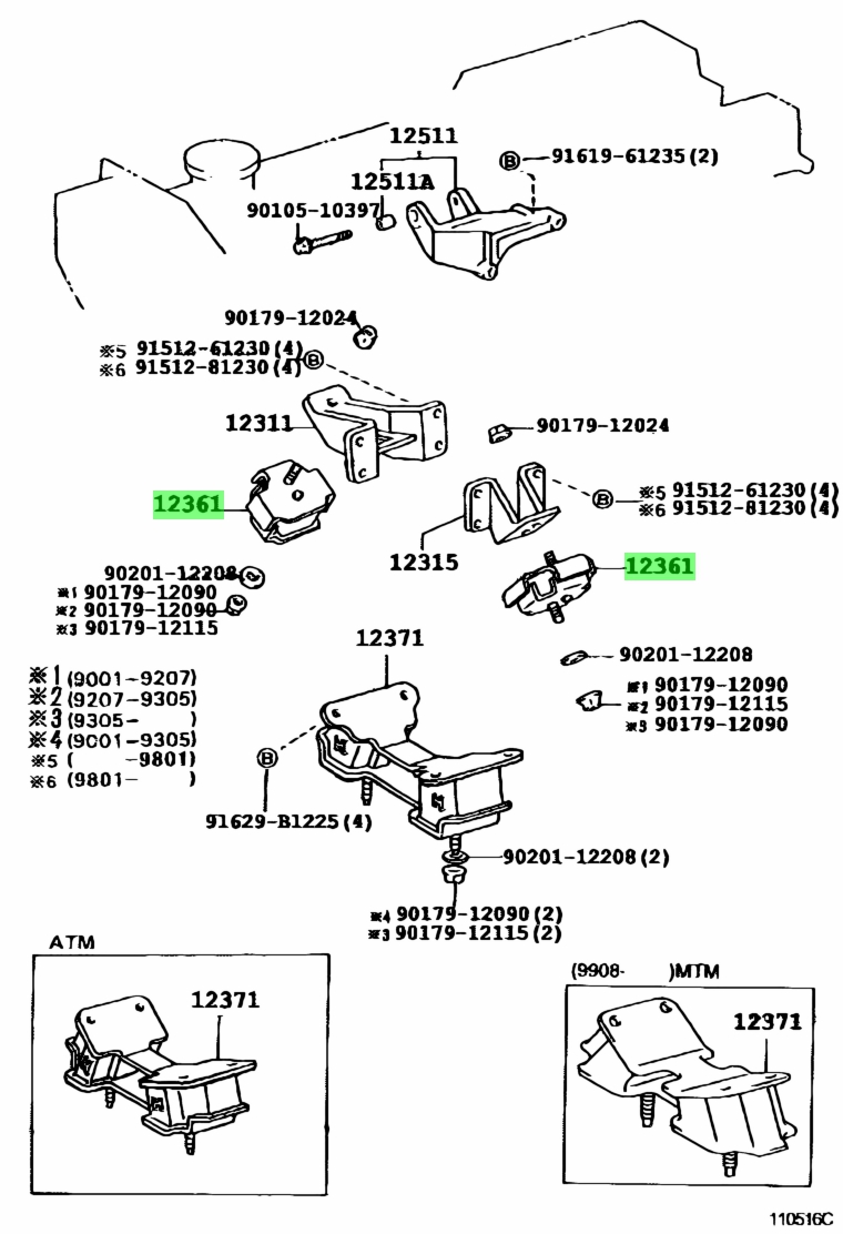 Buy Genuine Toyota 1236154121 (12361-54121) Insulator, Engine Mounting ...