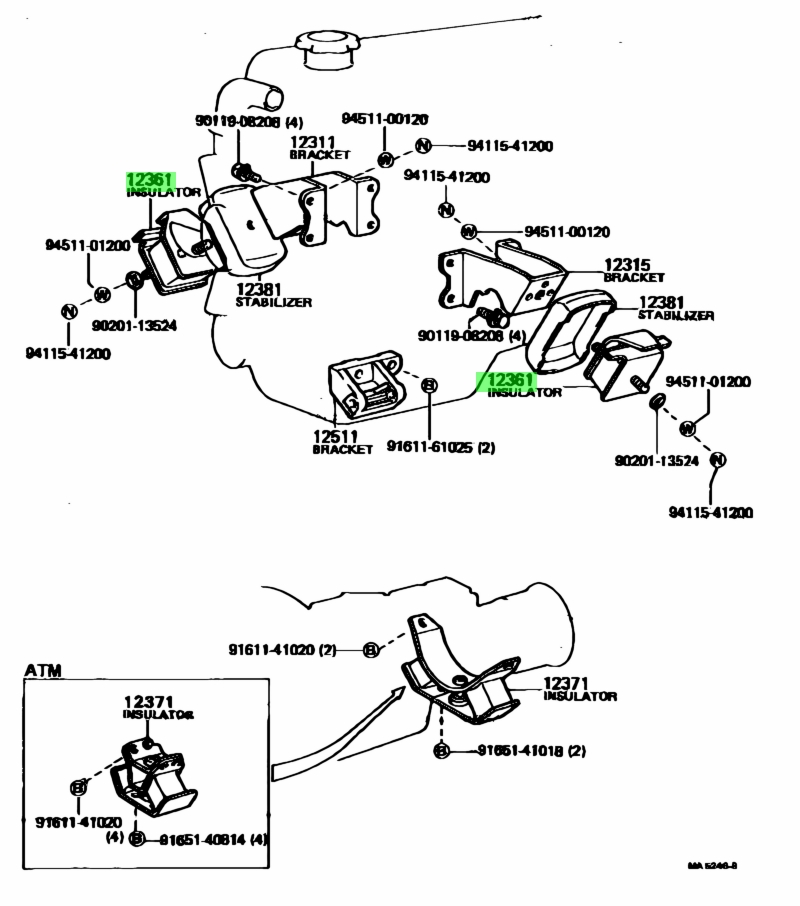 Buy Genuine Toyota 1236164022 (12361-64022) Insulator, Engine Mounting ...