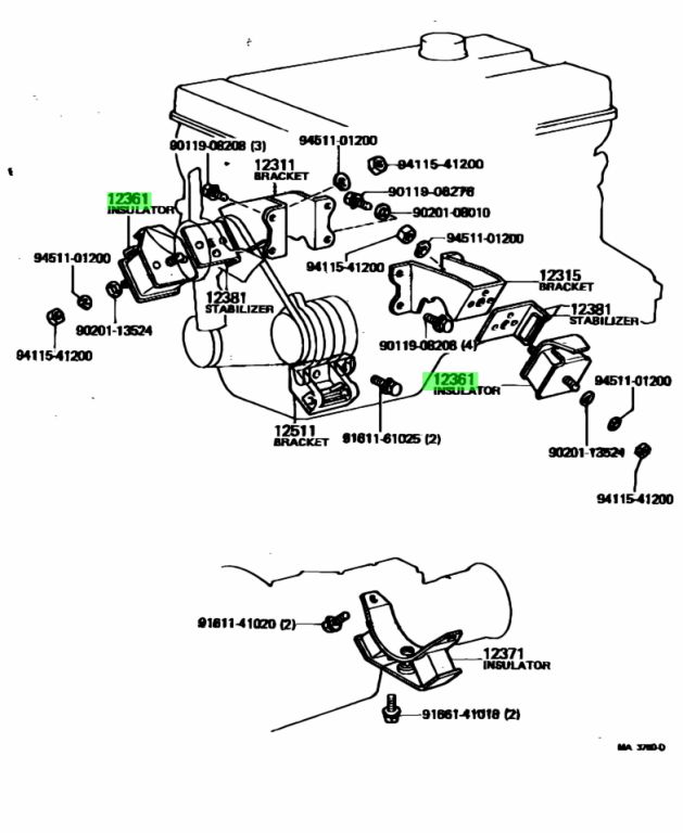 Buy Genuine Toyota 1236164022 (12361-64022) Insulator, Engine Mounting ...