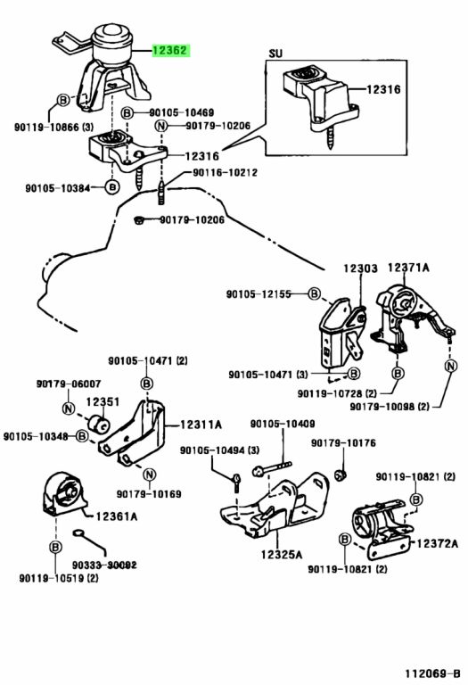 Buy Genuine Toyota 1236228070 (12362-28070) Insulator, Engine Mounting ...