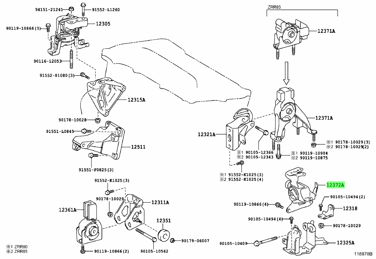 Buy Genuine Toyota 1237237280 (12372-37280) Insulator, Engine Mounting ...