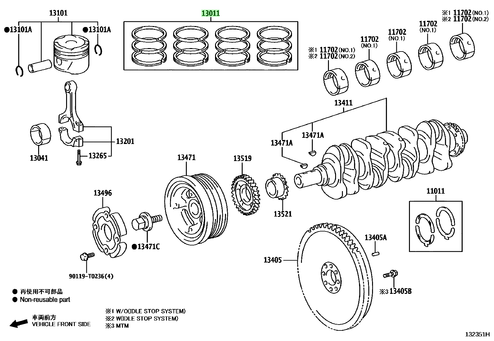 Buy Genuine Toyota 130110E051 (13011-0E051) Ring Set, Piston. Photos ...