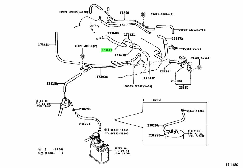 Buy Genuine Toyota 1734162060 (17341-62060) Hose, Air, No.1. Prices ...
