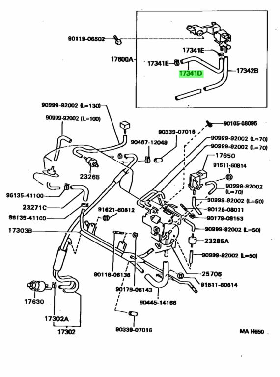 Buy Genuine Toyota 1734174430 (17341-74430) Hose. Photos, weight - Amayama