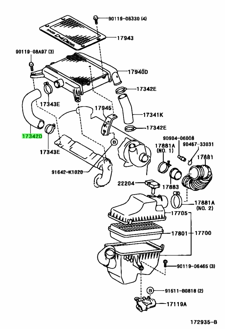 Buy Genuine Toyota 1734227060 (17342-27060) Hose, Air, No.2 for Toyota ...