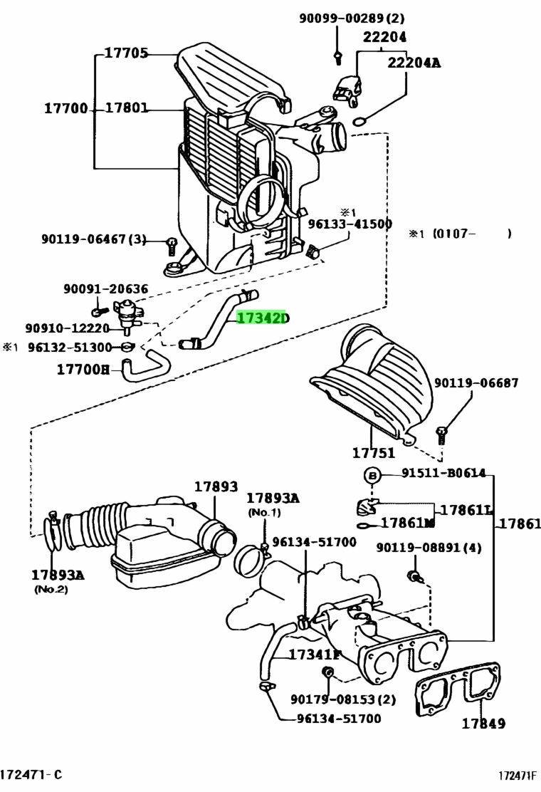 Купить Toyota 1734246200 (17342-46200) Hose, Air, No.2 для Lexus IS300 ...