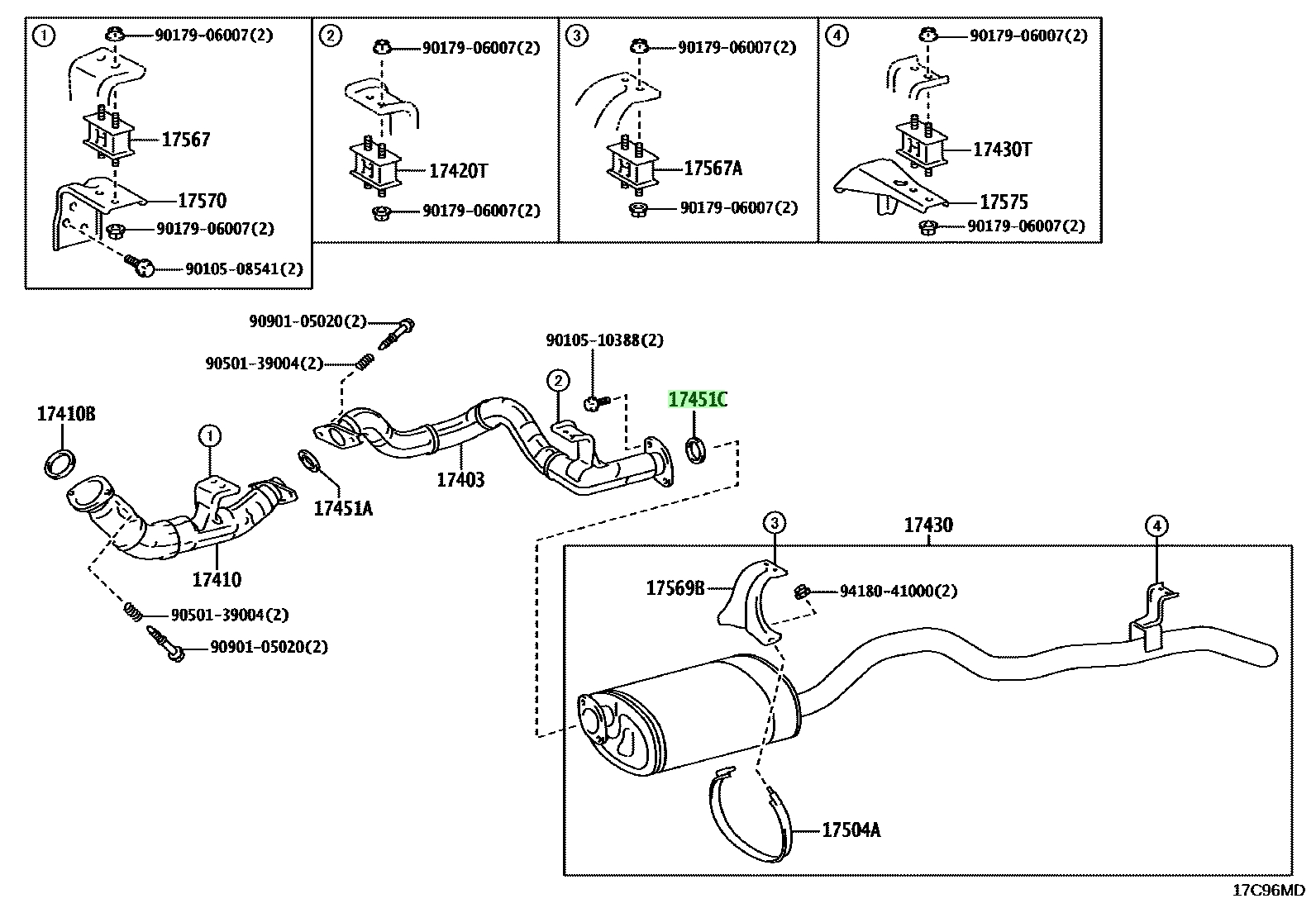 Buy Genuine Toyota 1745170010 (17451-70010) Gasket, Exhaust Pipe, No.3 ...