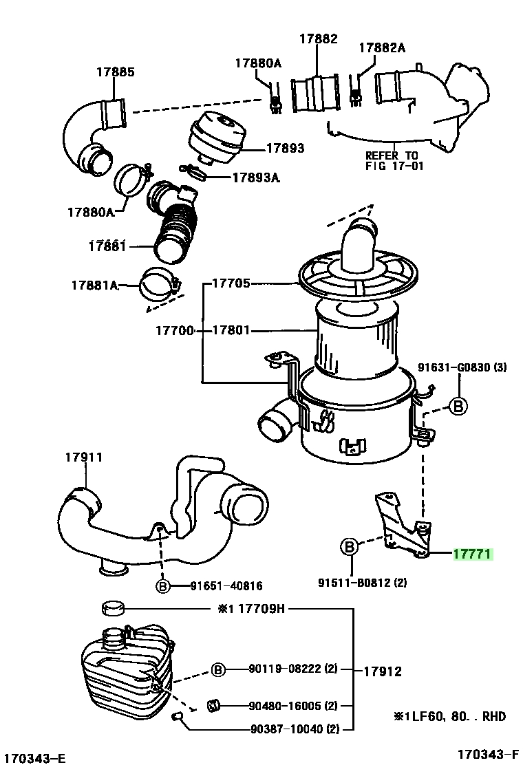 Buy Genuine Toyota 1777105010 (17771-05010) Bracket, Air Cleaner Inlet ...
